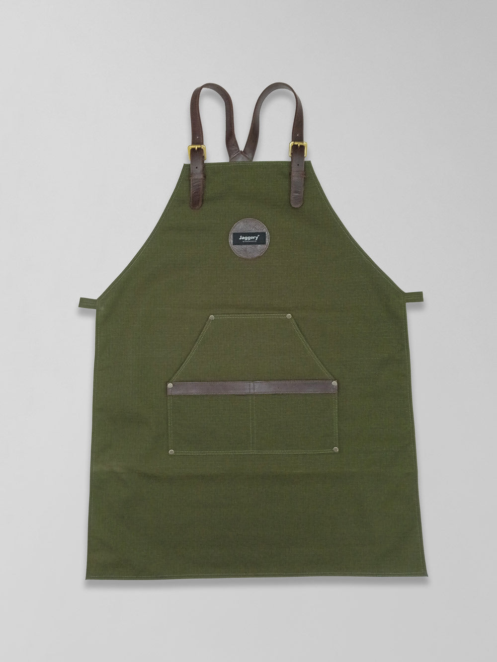 Jaggery Eco Warrior Apron in Rescued Ex-Army Olive Green Canvas & Salv ...